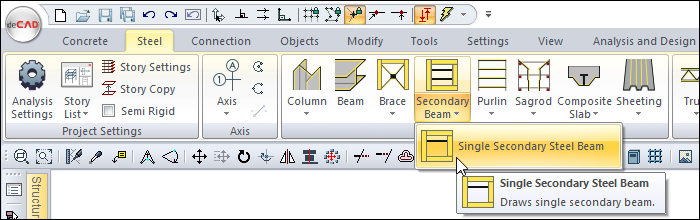 Creating a Single Secondary Steel Beam