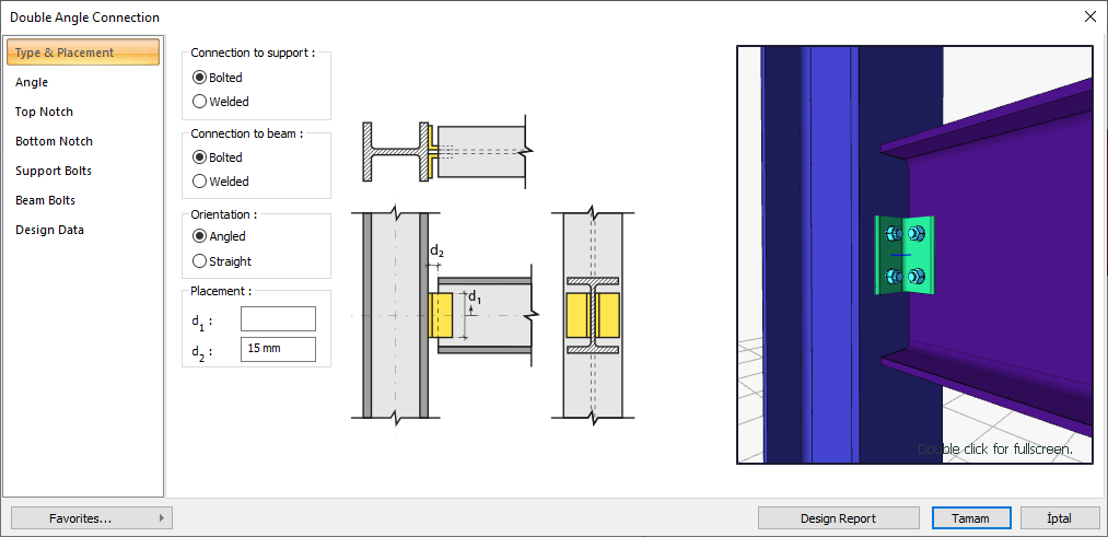 Defining Double Angle Connection