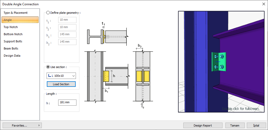 Defining Double Angle Connection