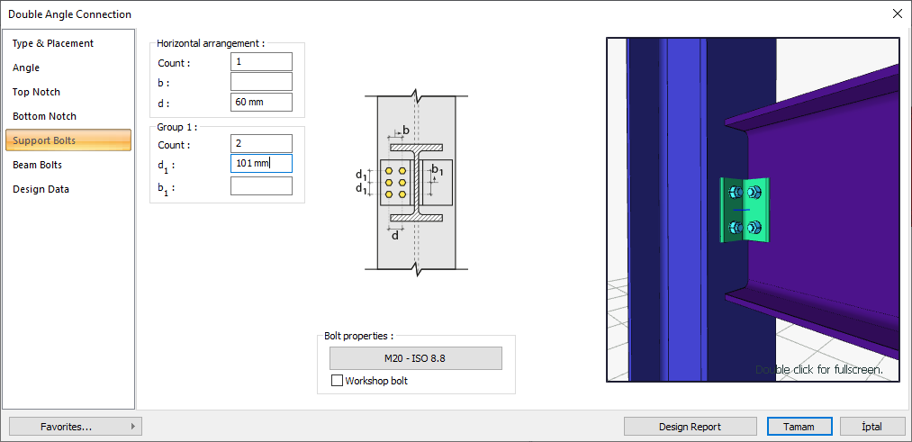 Defining Double Angle Connection