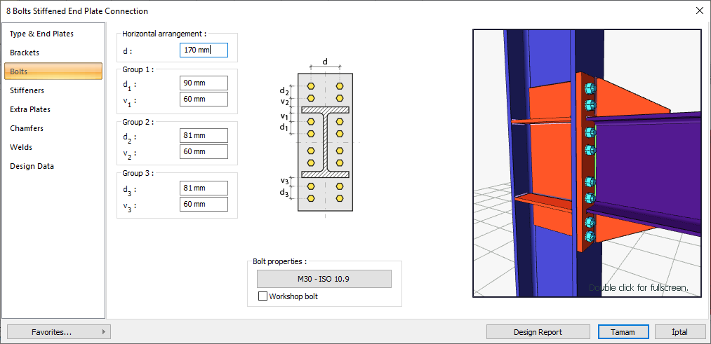 Defining a 8 Bolts Stiffened End Plate Connection