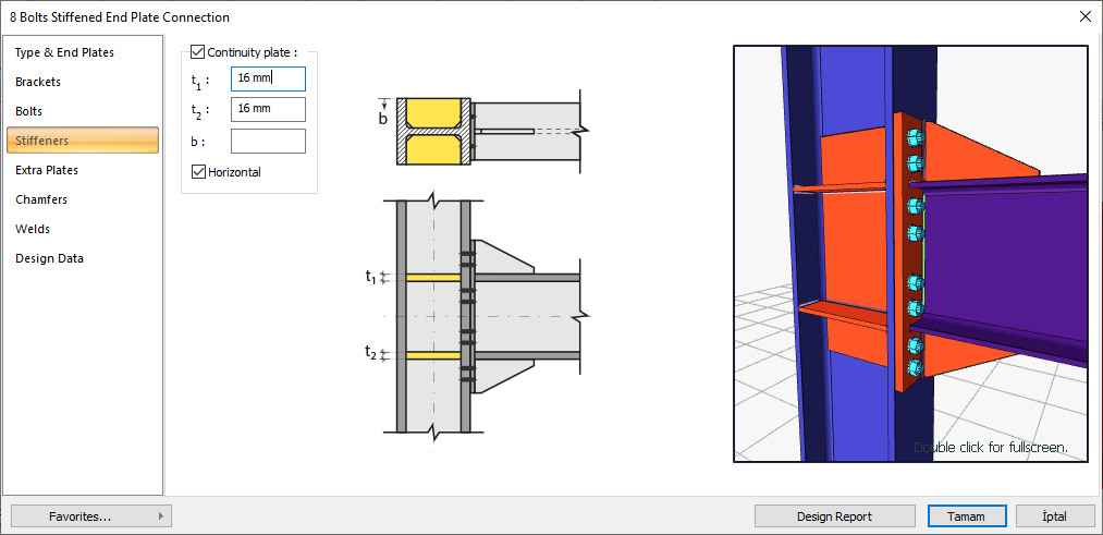 Defining a 8 Bolts Stiffened End Plate Connection