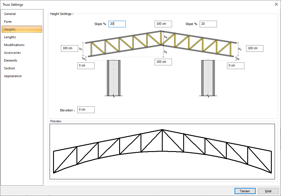 Setting Elevations and Heights of Truss