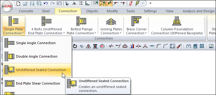 Defining a Unstiffened Seated Connection