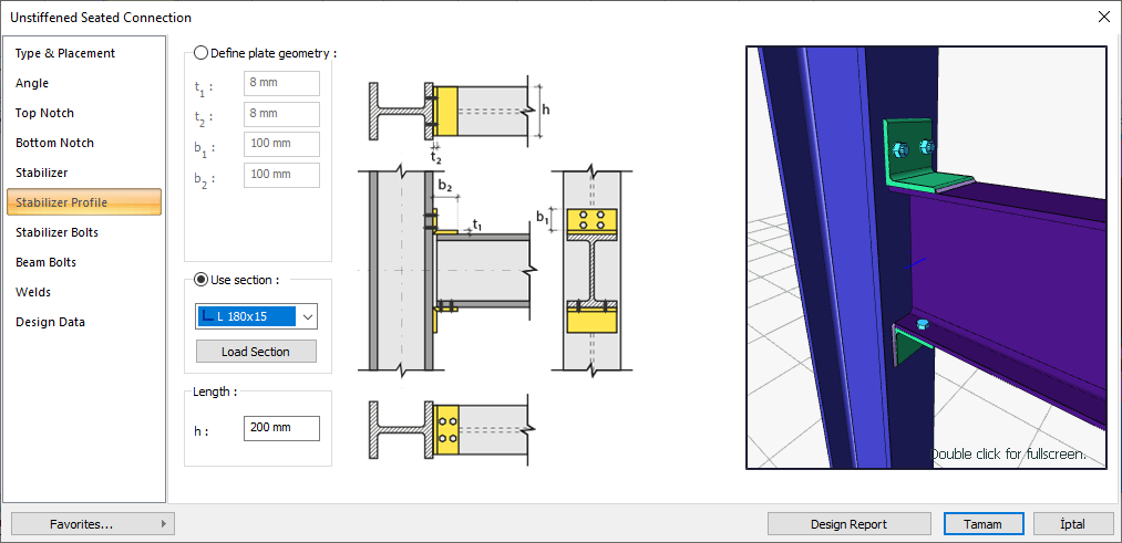 Defining a Unstiffened Seated Connection