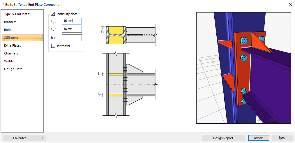 Defining a 4 Bolts Stiffened End Plate Connection