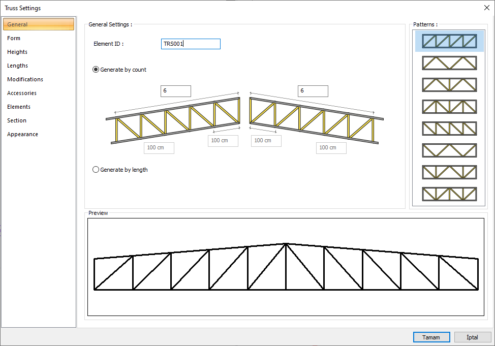 Setting Truss Pattern and Count
