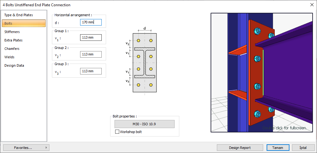 Defining a 4 Bolts Unstiffened End Plate Connection