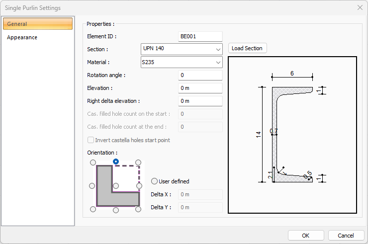 Single Purlin Settings