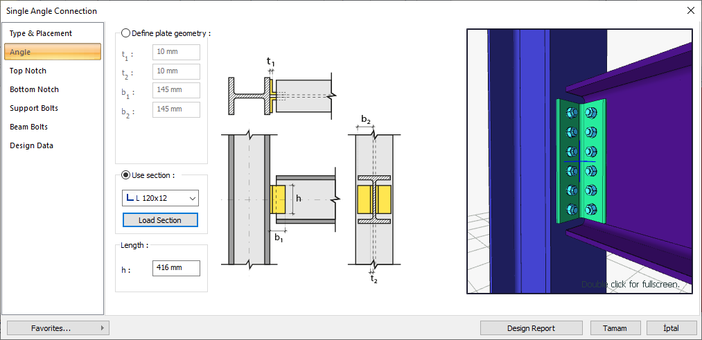 Defining a Single Angle Connection