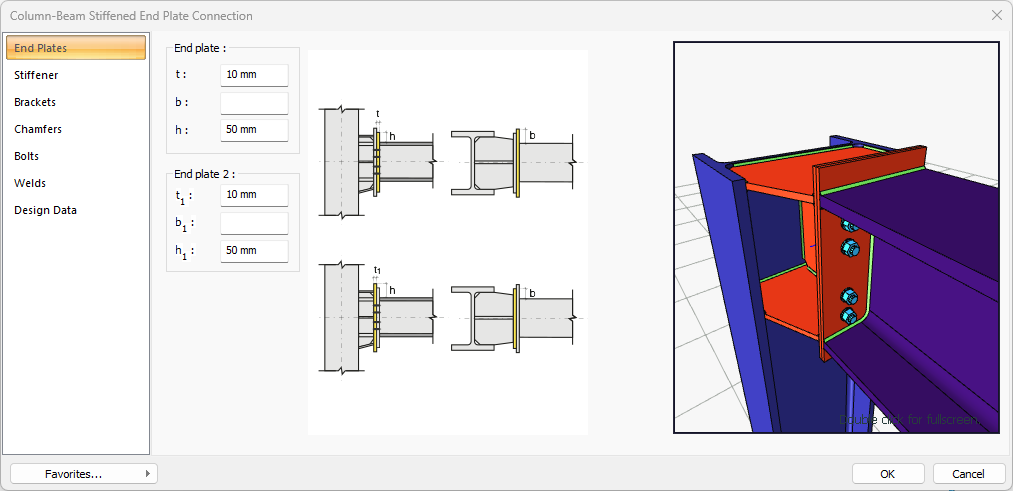 Defining a Column-Beam Stiffened End Plate Connection
