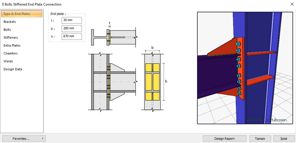 8 Bolts Stiffened End Plate Connection Design