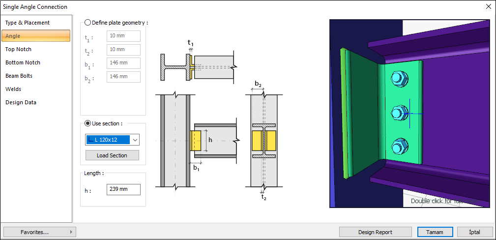Single Angle Connection Design per AISC 360-16