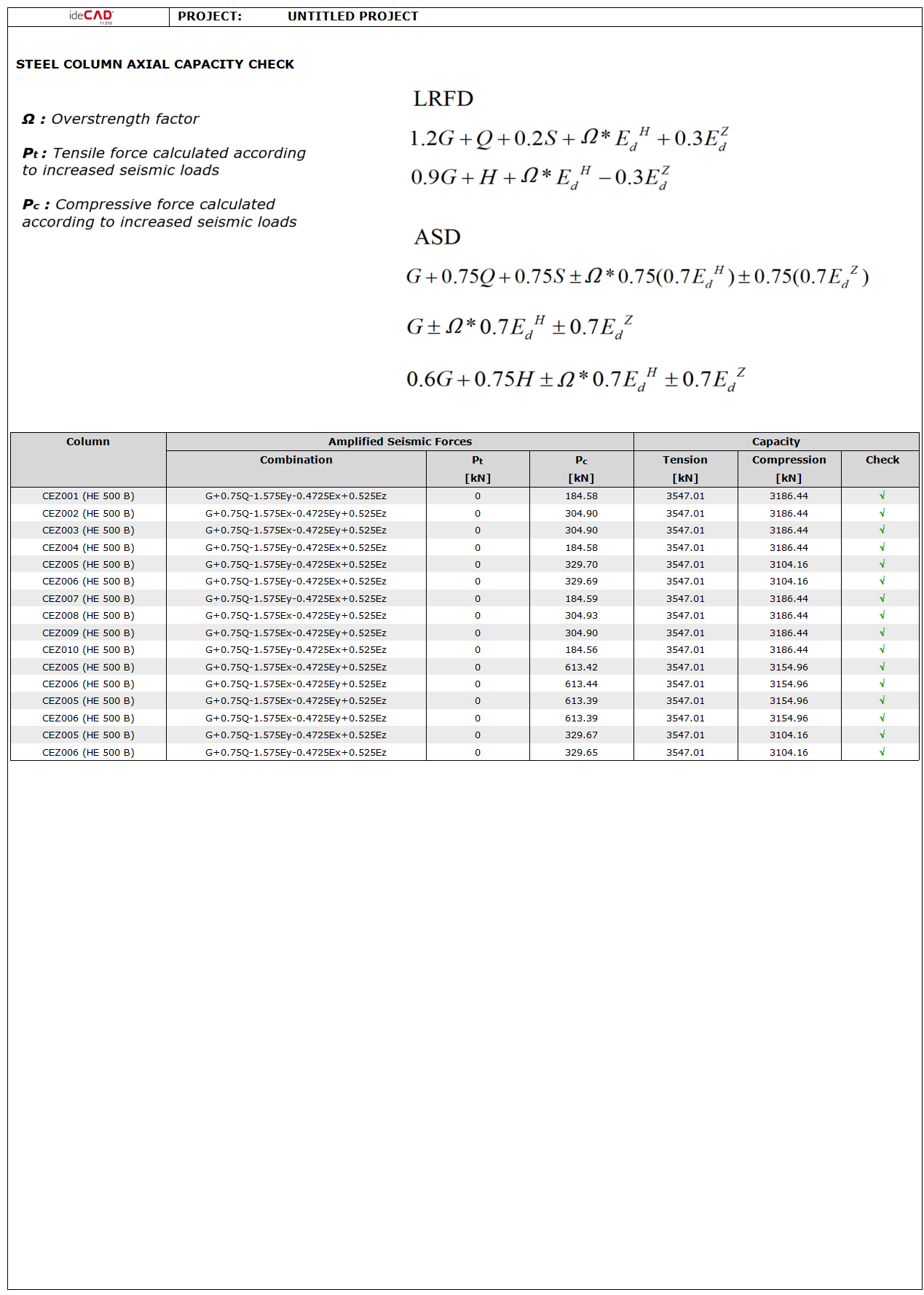Column Axial Capacity Control Report for SMF per AISC 341-16 with ideCAD