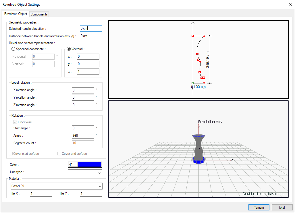 Revolved Object Settings