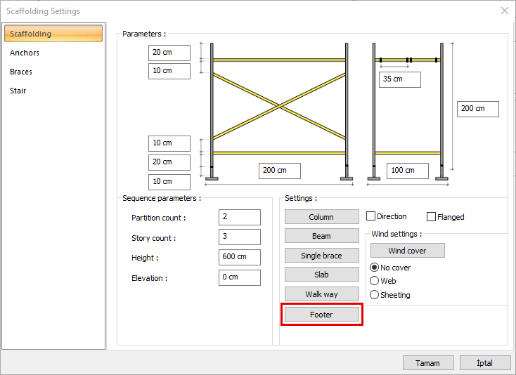 Scaffolding Footer Settings