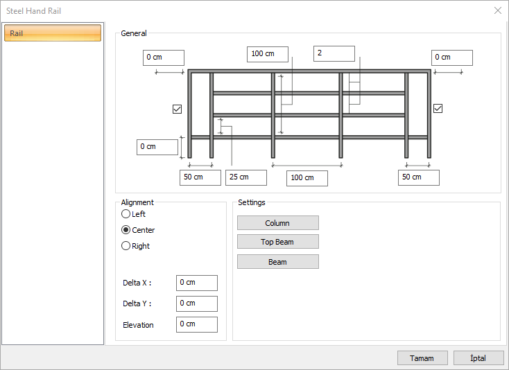 Steel Hand Rail Macro Settings