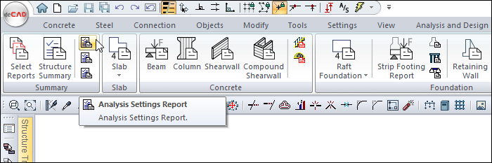 Analysis Settings Report