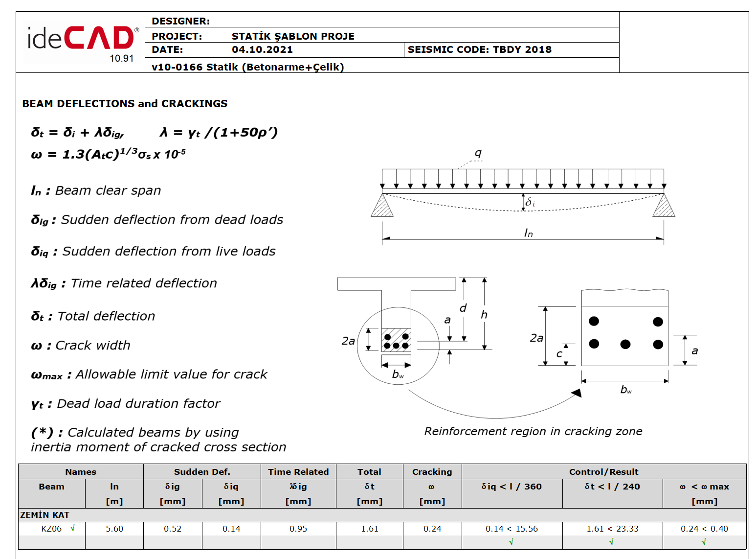Instantaneous and Time Dependent Deflection Example 1
