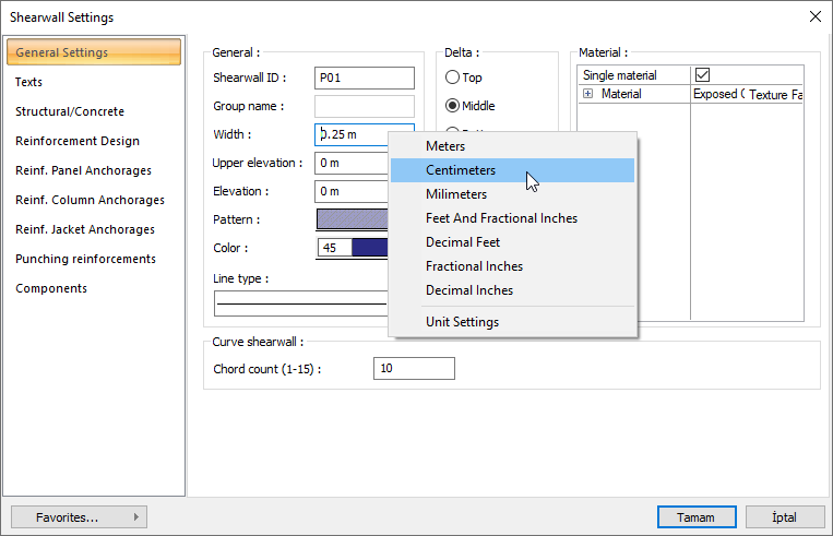 Changing Working Unit in Dialog