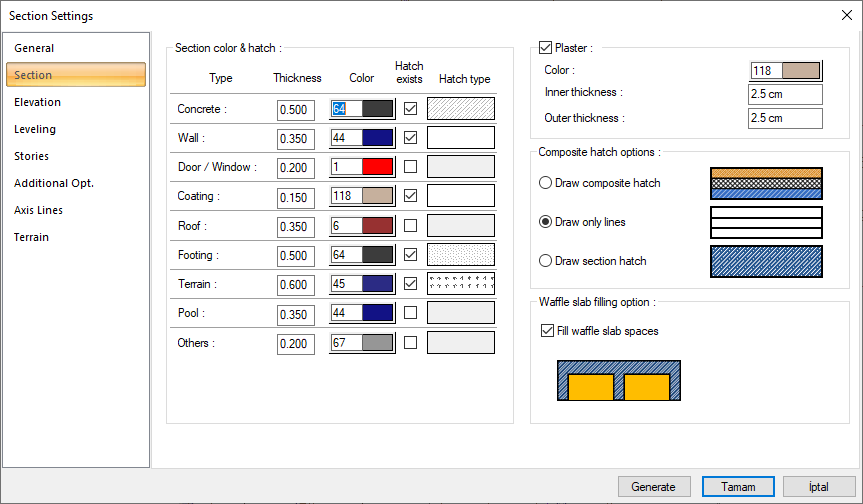 Editing Section Color and Hatch
