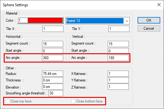 Sphere Object Arc Angle and Surface Adjustment