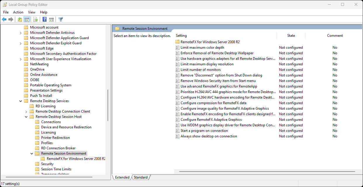 Graphics card acceleration settings on remote desktop