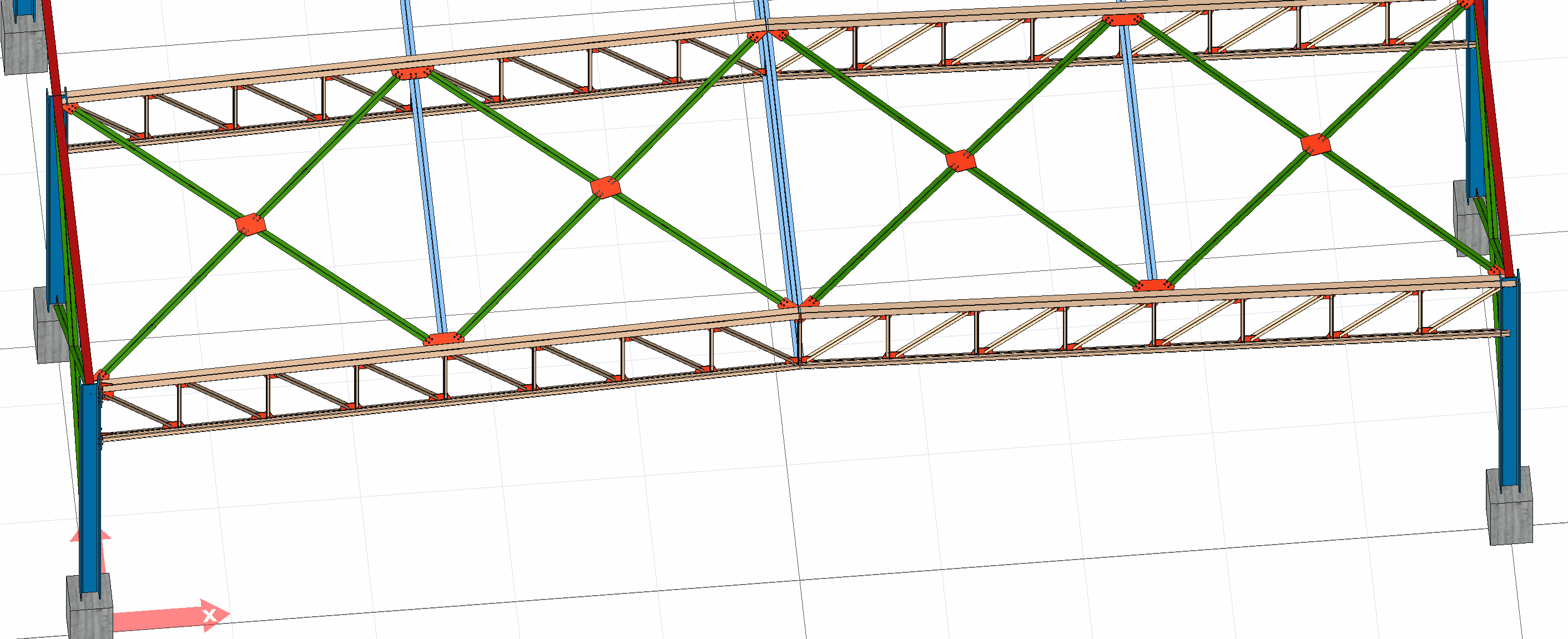 Steel truss axial force strength not satisfied.