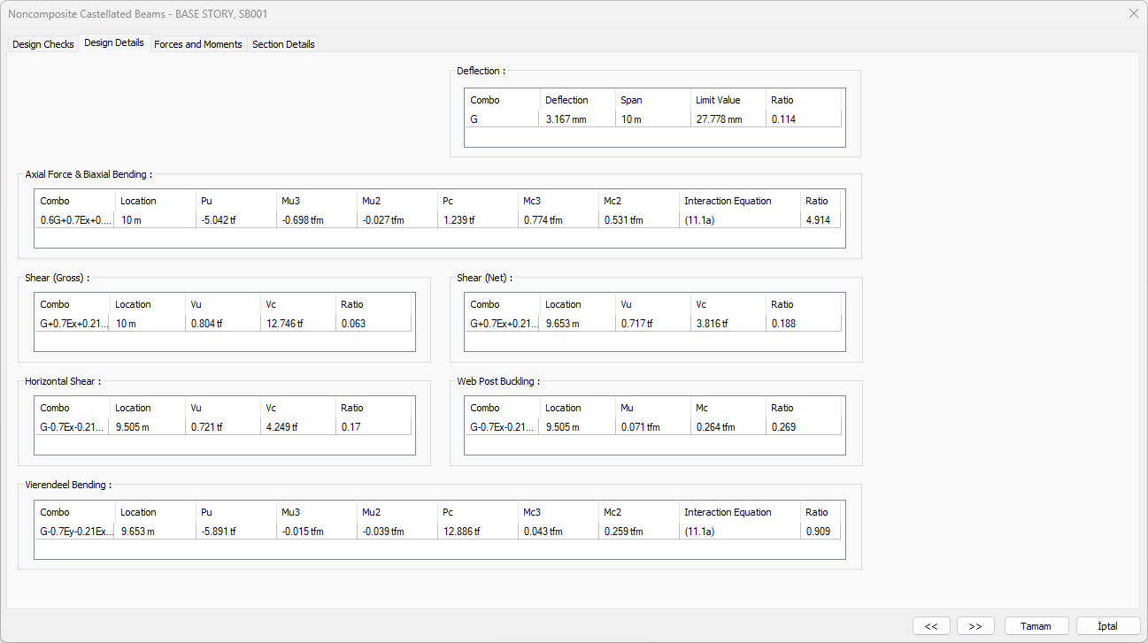 Castellated beam strength not satisfied.